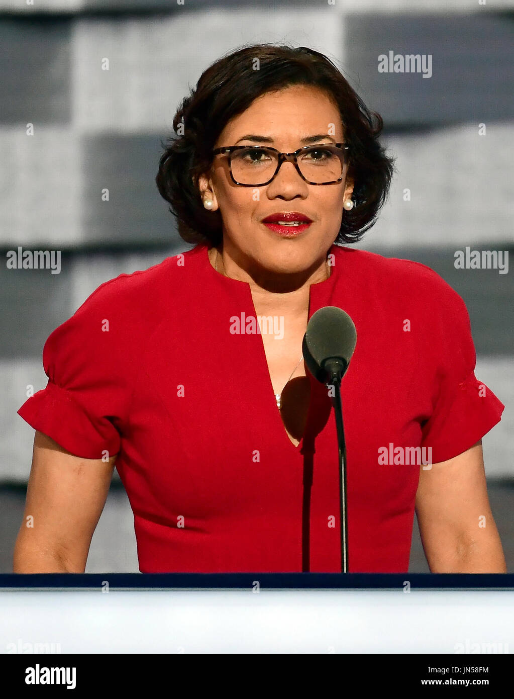 Mayor Karen Weaver (Democrat of Flint, Michigan) makes remarks during ...