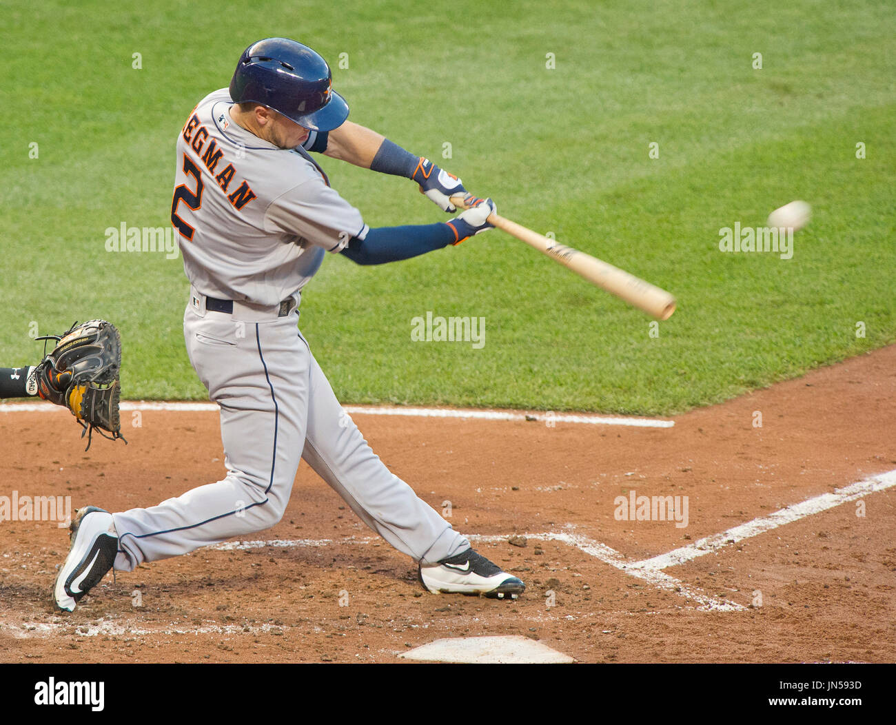 Houston Astros third baseman Alex Bregman (2) doubles in the second ...