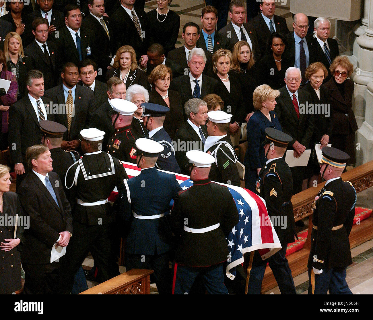 The casket containing the remains of former United States President ...