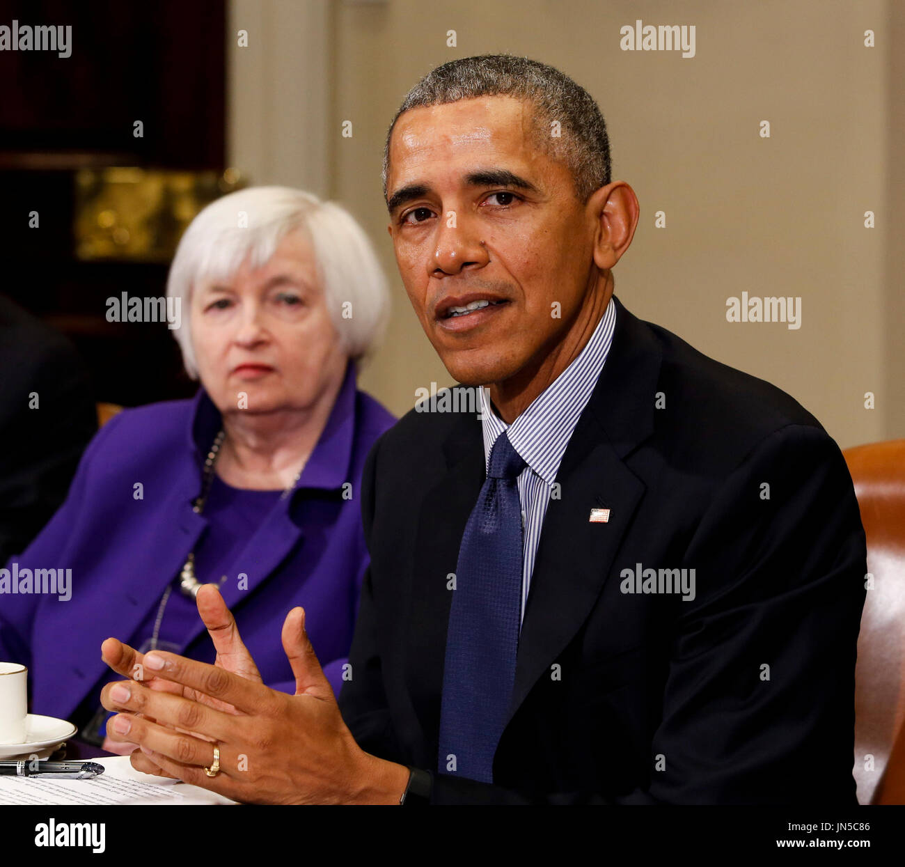 US President Barack Obama speaks to the press after a meeting with ...