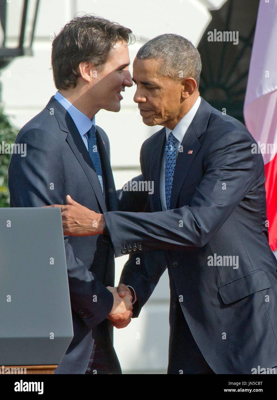 Prime Minister Justin Trudeau of Canada, left, shakes hands with United ...