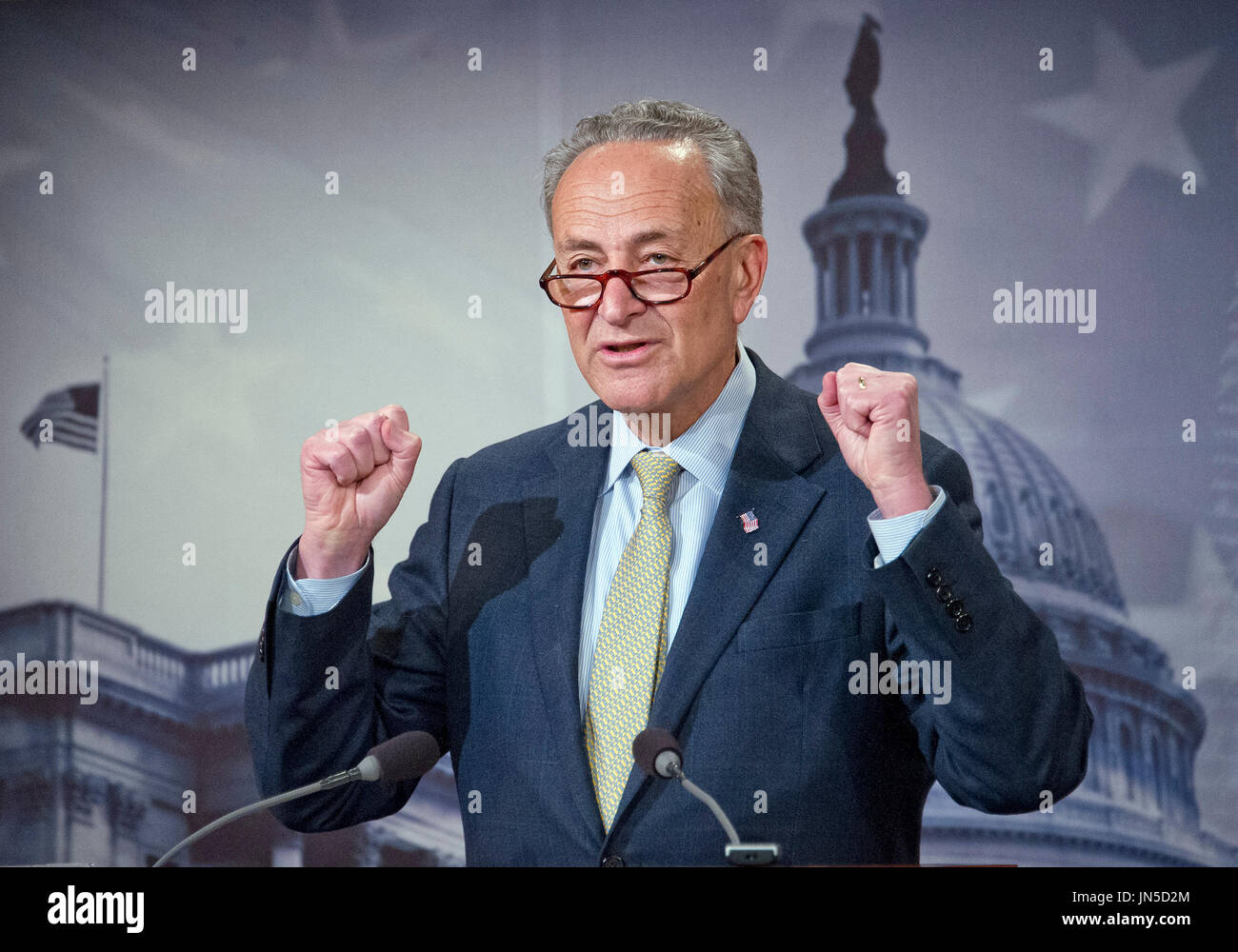 United States Senator Chuck Schumer (Democrat of New York) holds a ...