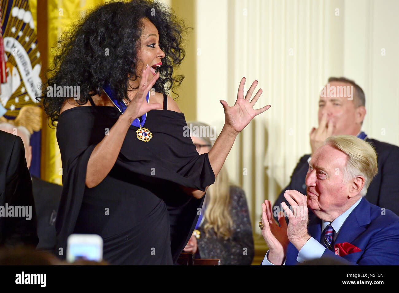 Singer Diana Ross shows her excitement after receiving the Presidential ...