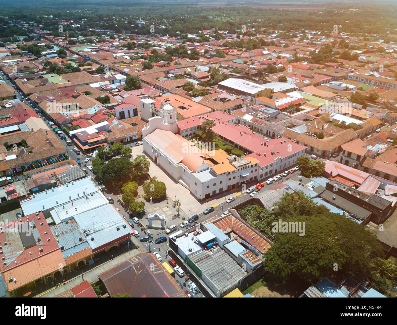 Aerial panorama view streets of Leon city in Nicaragua. Travel ...
