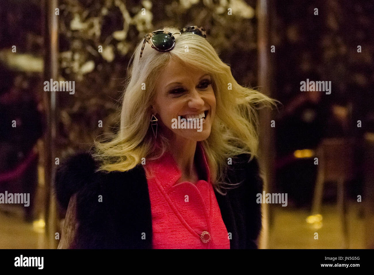 Trump campaign manager Kellyanne Conway exits an elevator in the lobby ...