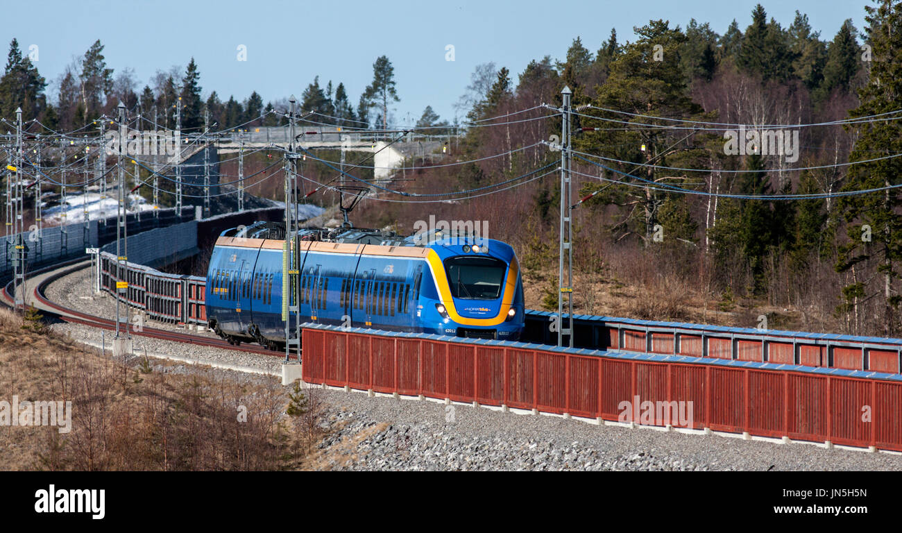 BOTHNIA LINE, SWEDEN ON APRIL 24, 2017. View of Norrtag on the track ...