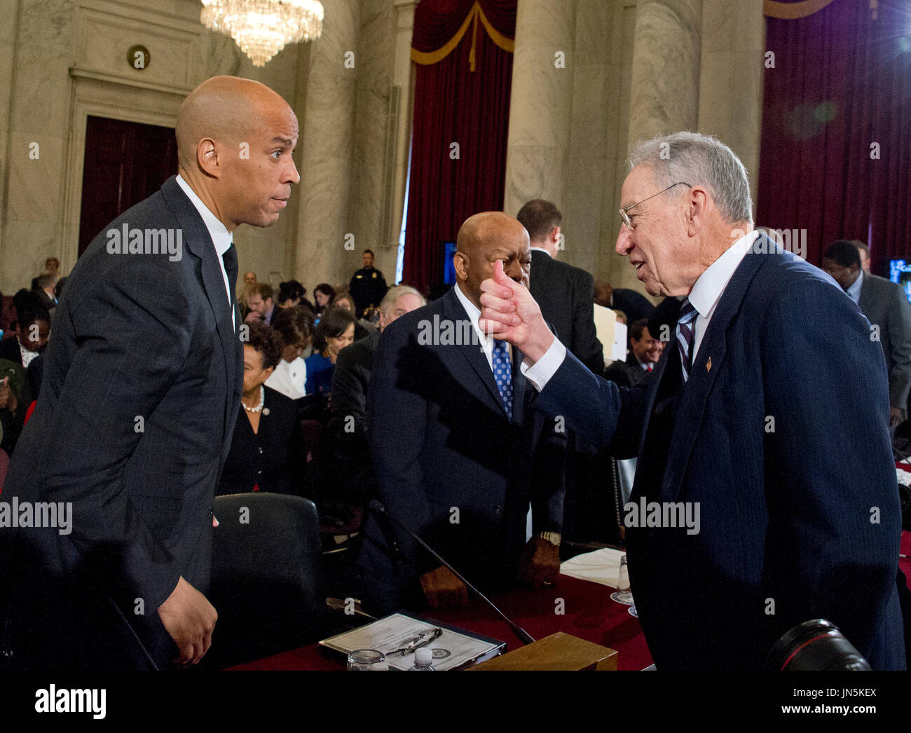 United States Senator Cory Booker (Democrat of New Jersey), left, is ...