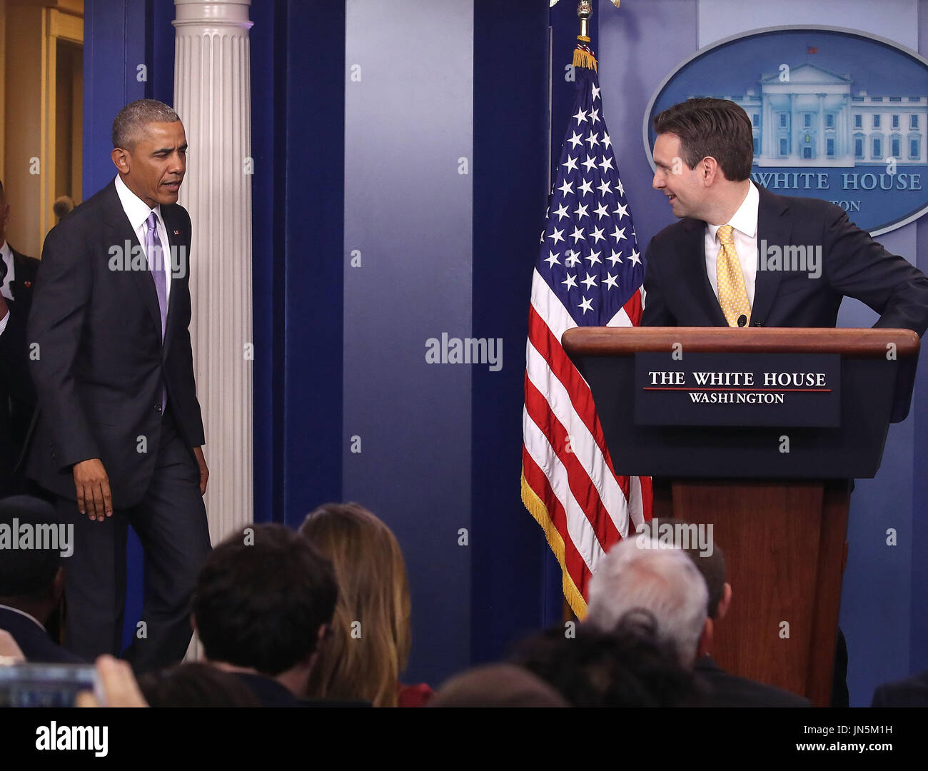 United States President Barack Obama surprises White House Press ...