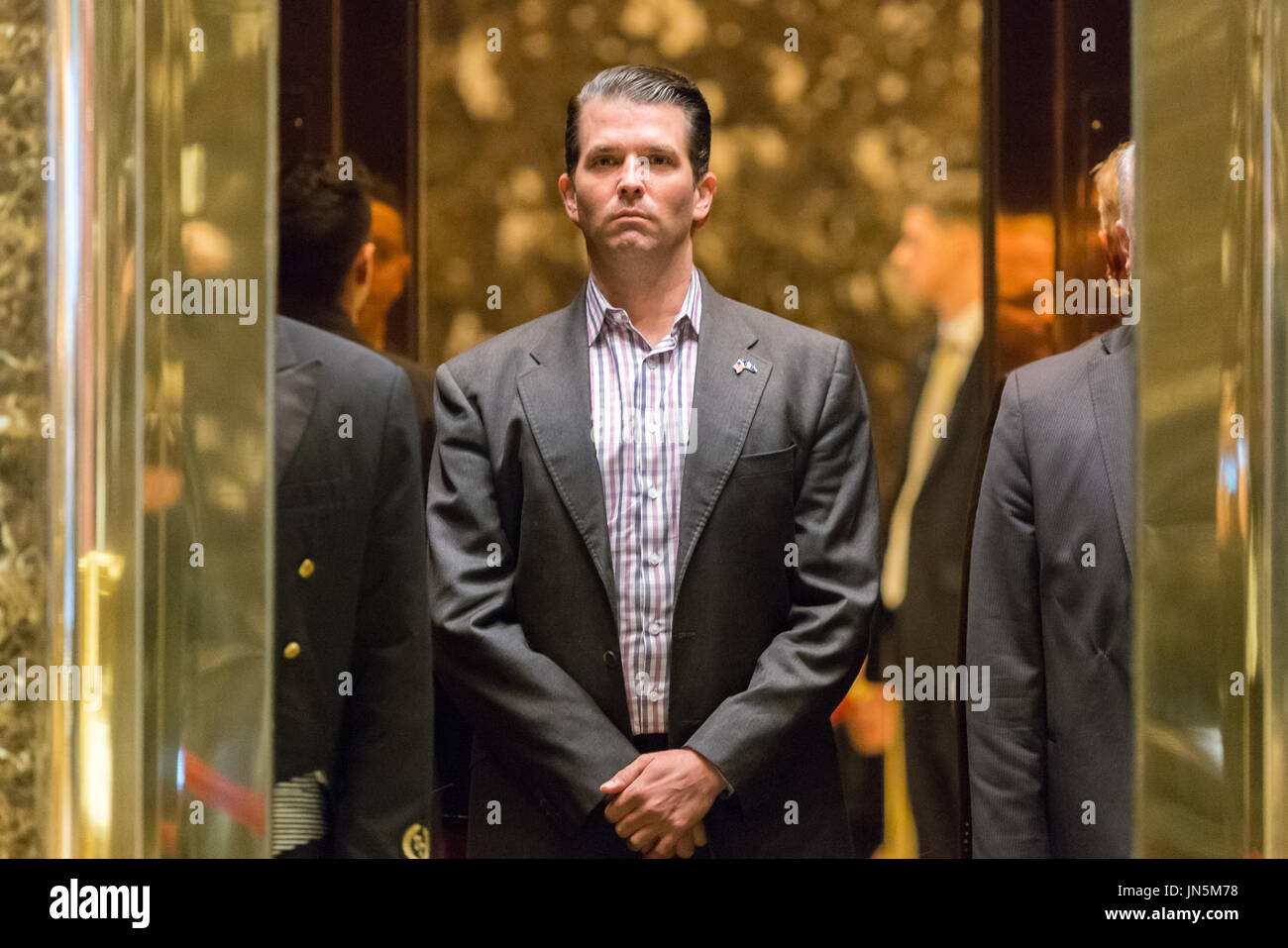 Donald Trump, Jr. is seen upon his arrival in the lobby of Trump Tower ...