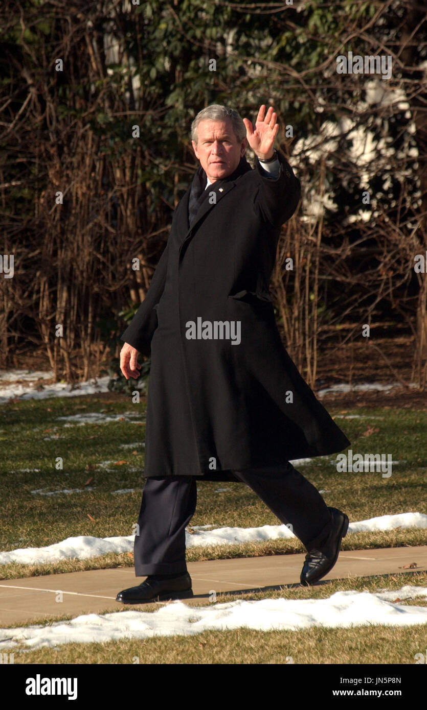 United States President George W. Bush waves as he departs the South ...