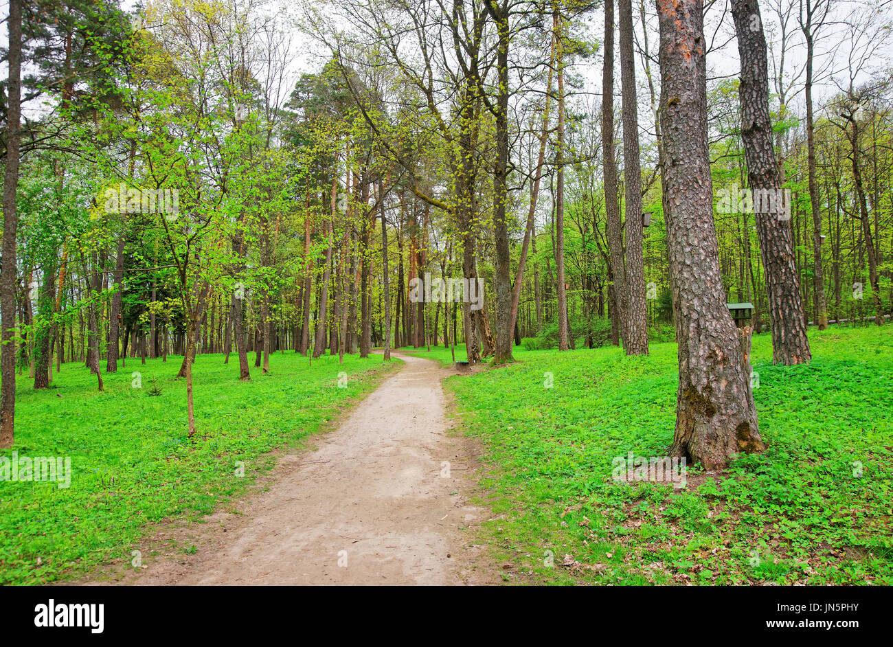Pathway at Traku Voke public park in Vilnius, Lithuania, Baltic country ...