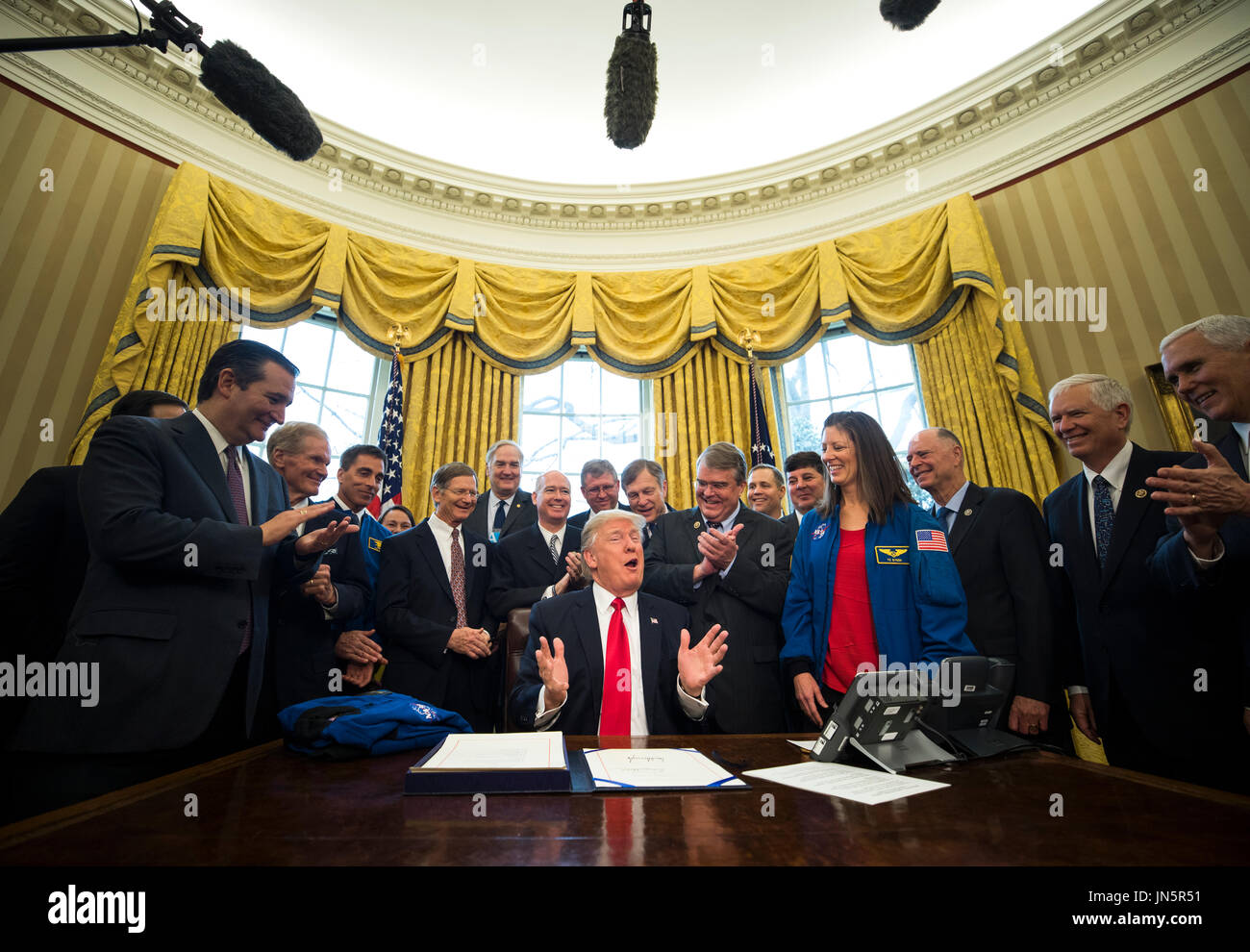 U.S. President Donald J. Trump speaks after signing the NASA transition ...