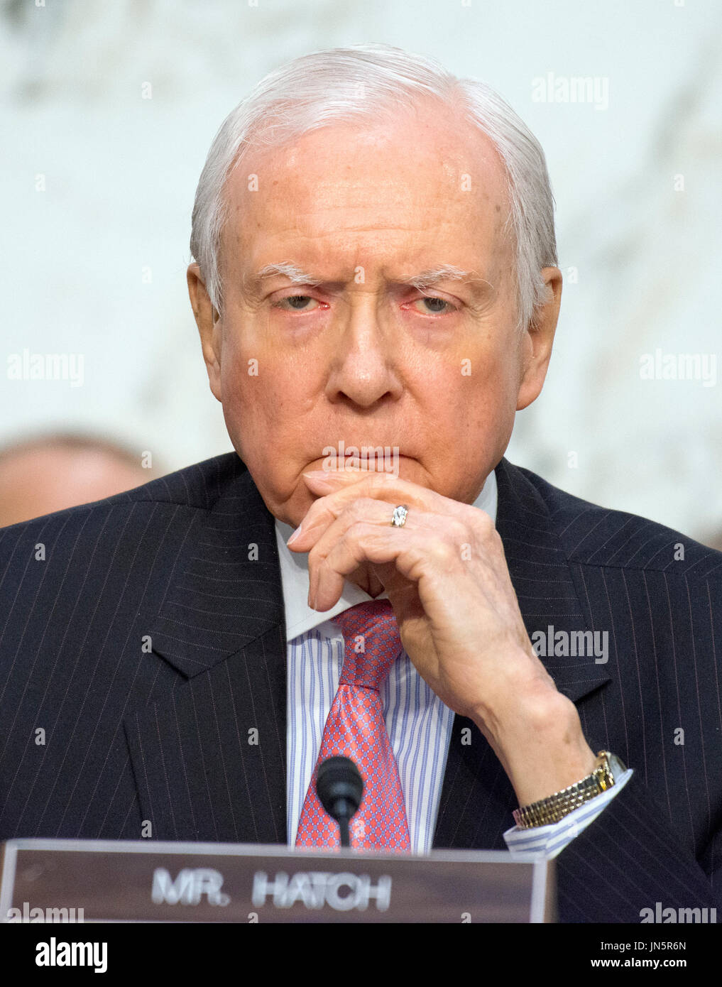 United States Senator Orrin Hatch (Republican of Utah) listens as Judge ...