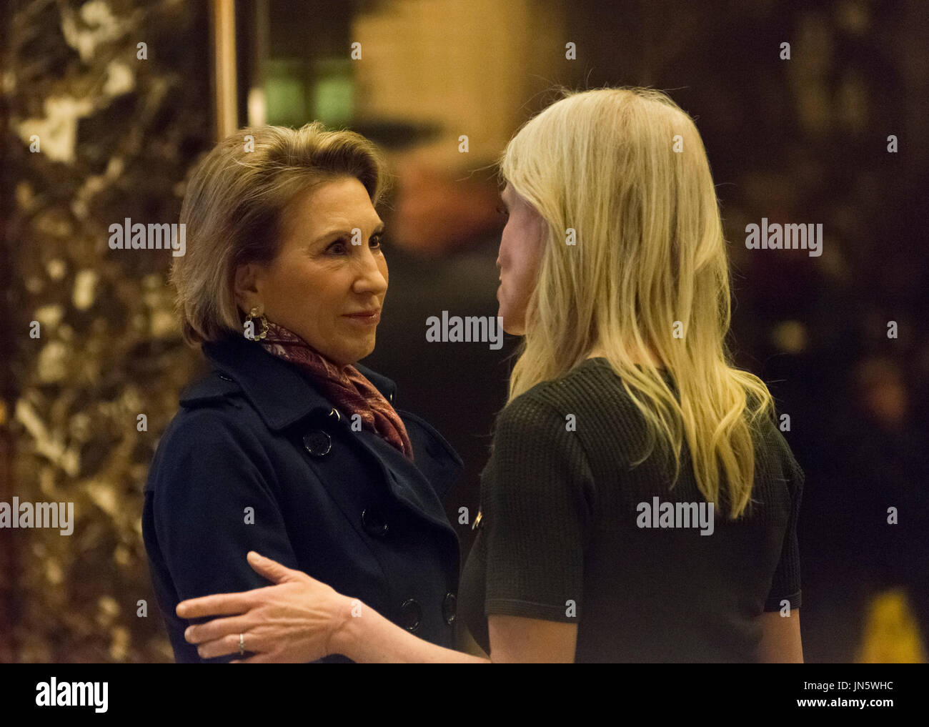 Carly Fiorina (L) and Kellyanne Conway (R) say goodby in the lobby of ...