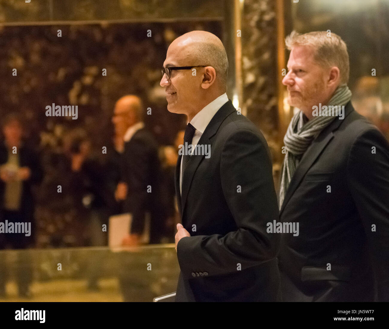 Microsoft CEO Satya Nadella is seen in the lobby of Trump Tower in New ...