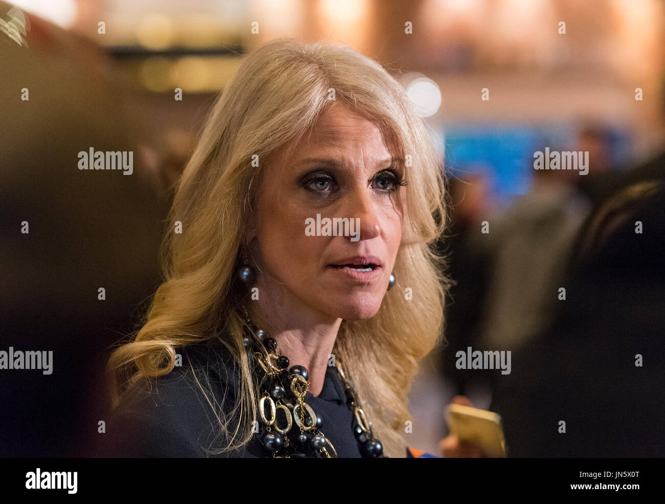 Trump campaign manager Kellyanne Conway speaks to members of the press ...