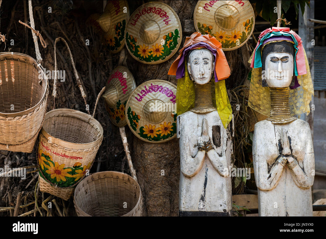 Wooden Dolls of Karen long neck hill tribe, the village in north of ...