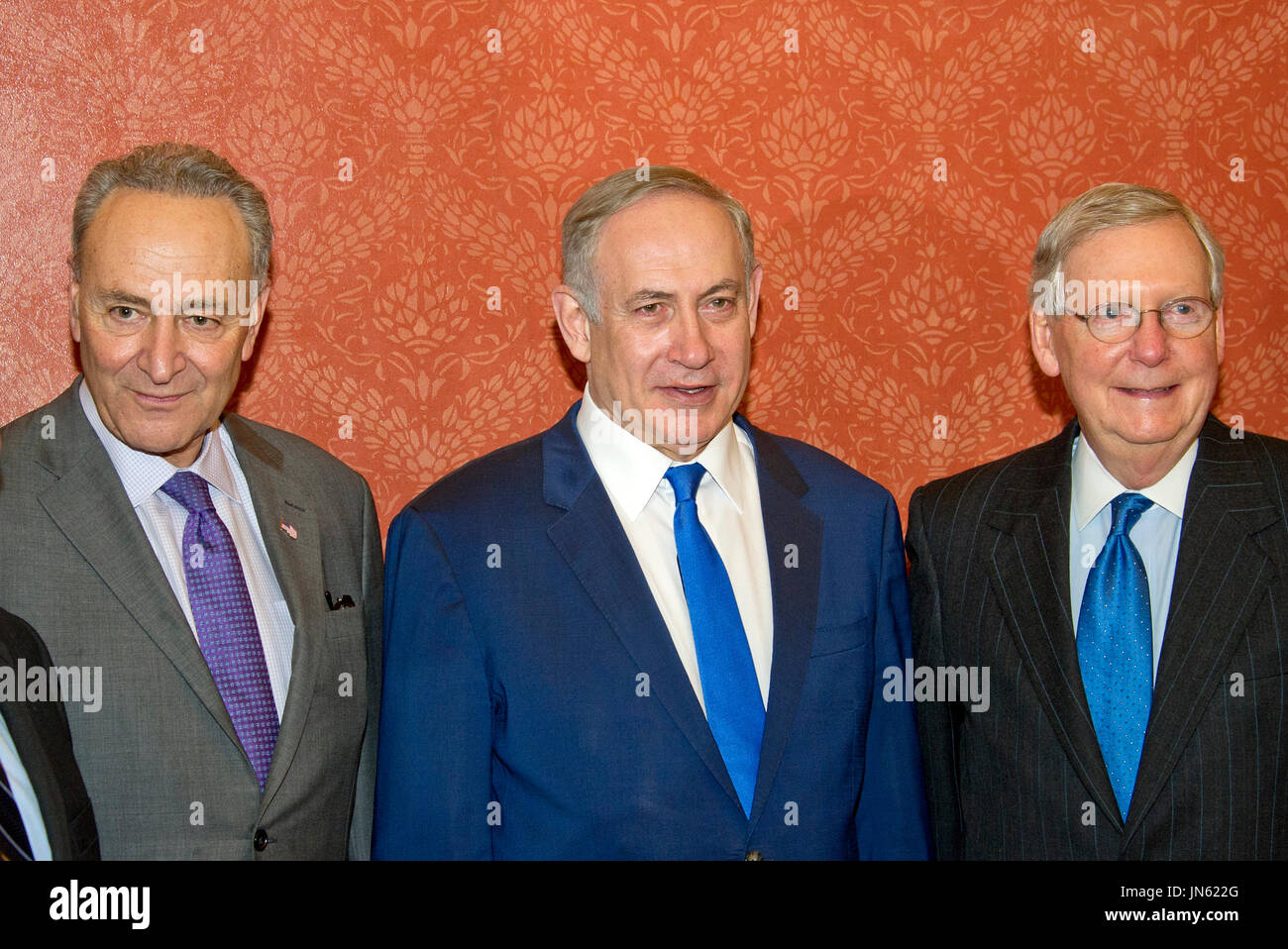 A bipartisan group of United States Senators pose for a photo with ...