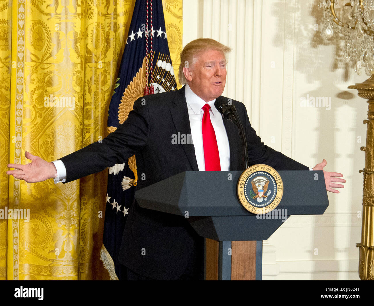 United States President Donald J. Trump conducts a press conference in ...