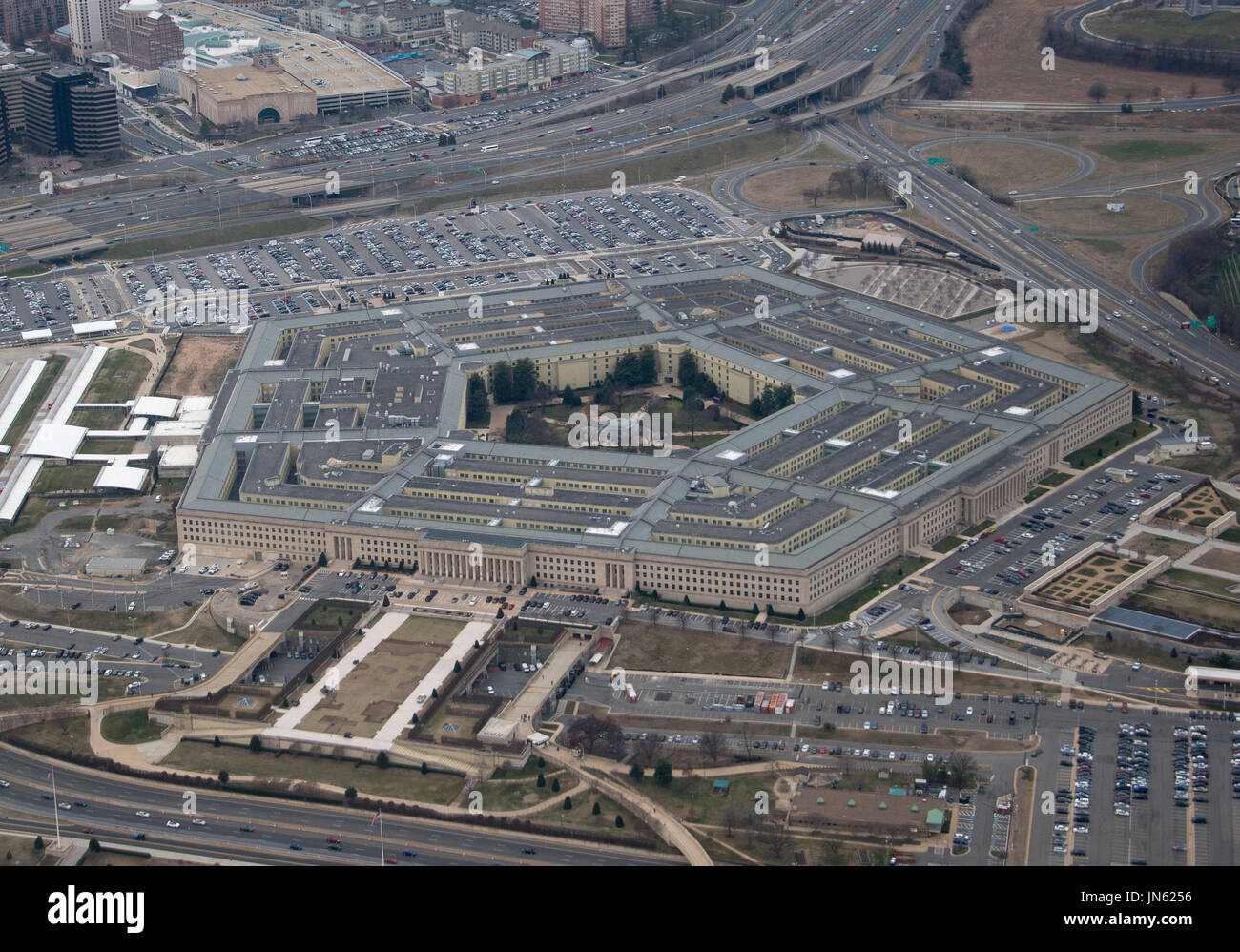 Aerial View of the Pentagon from a commercial airliner taking-off from ...