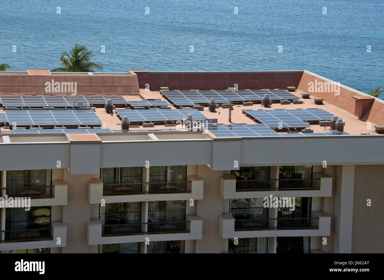Some of the solar panels on the roof the Hyatt Regency Maui Resort and ...