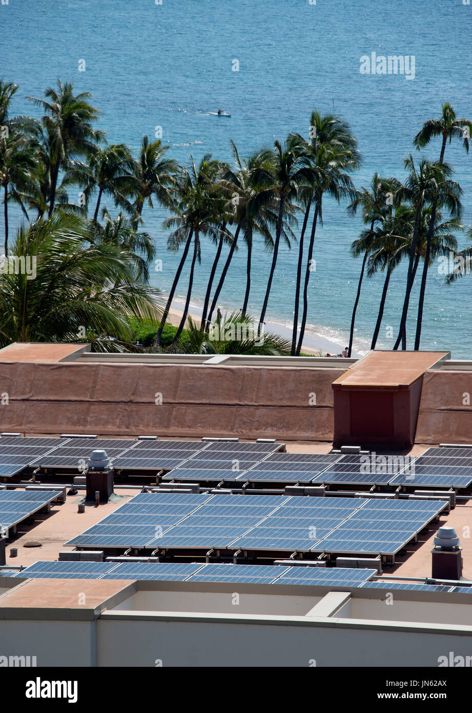 Some of the solar panels on the roof the Hyatt Regency Maui Resort and ...
