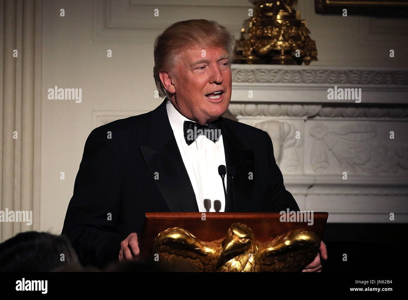 United States President Donald Trump delivers brief remarks before a ...