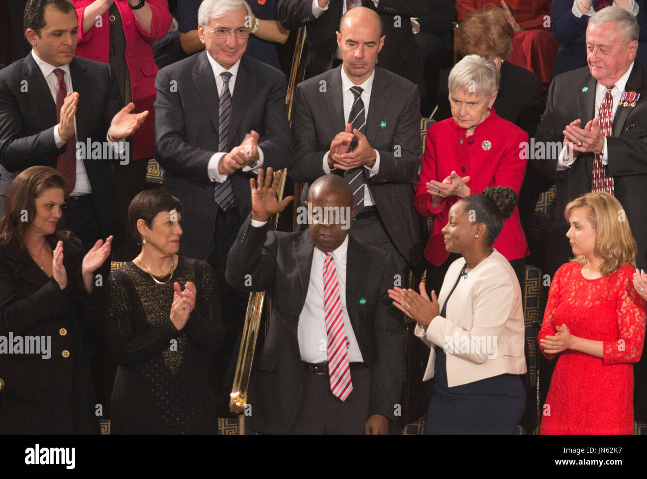 Jamiel Shaw, Sr. stands after being recognized during the address by ...
