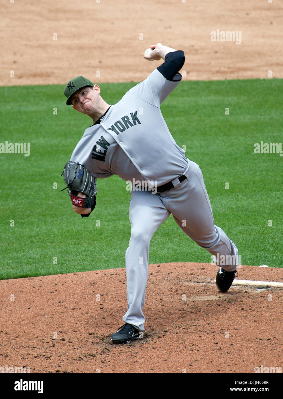 New York Yankees starting pitcher Jordan Montgomery (47) works in the ...