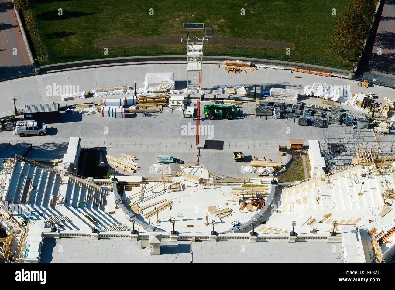 The Presidential Inauguration Stand is seen under construction from the ...