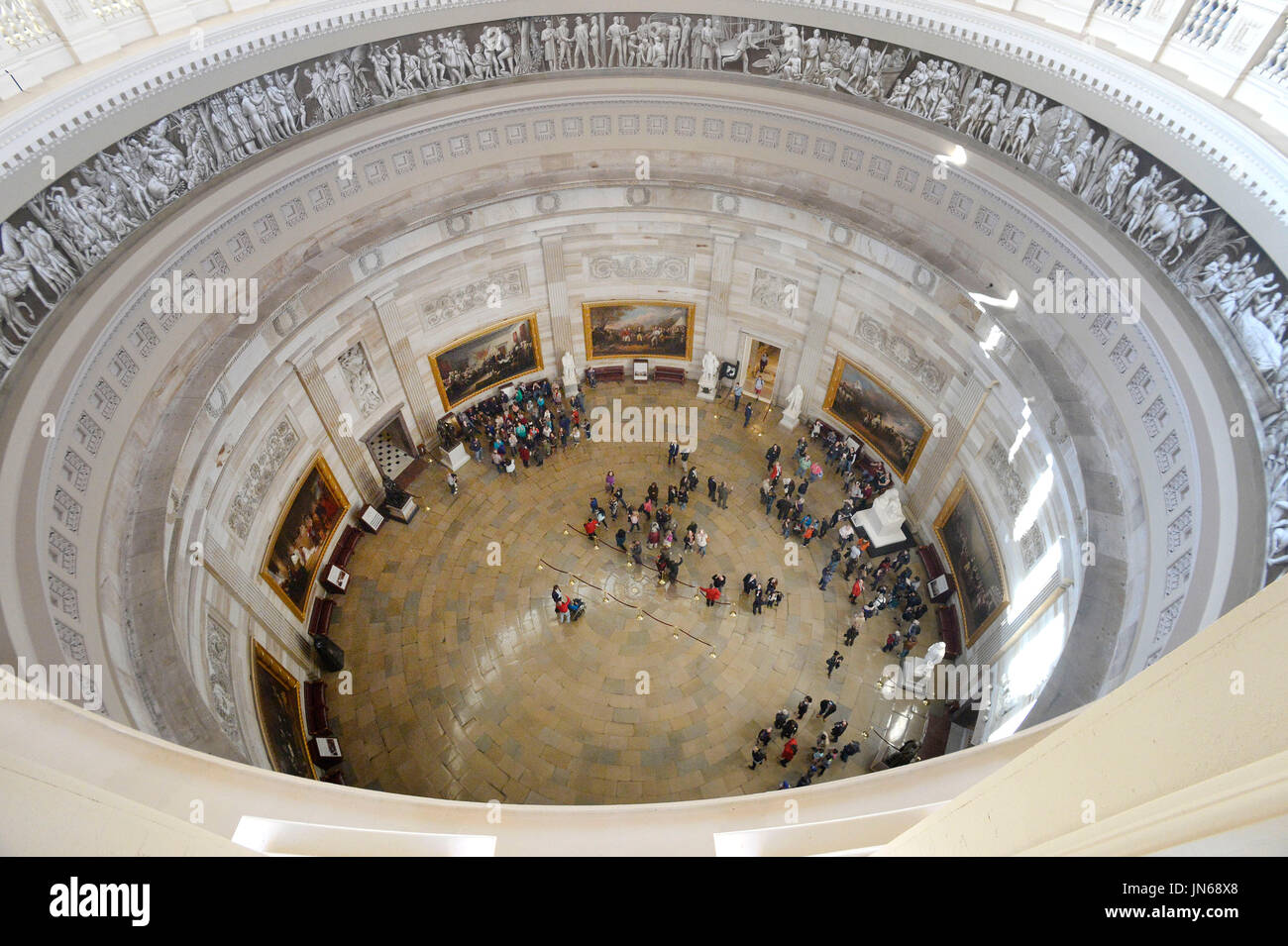The Rotunda of the US Capitol is seen from one of the upper levels of ...