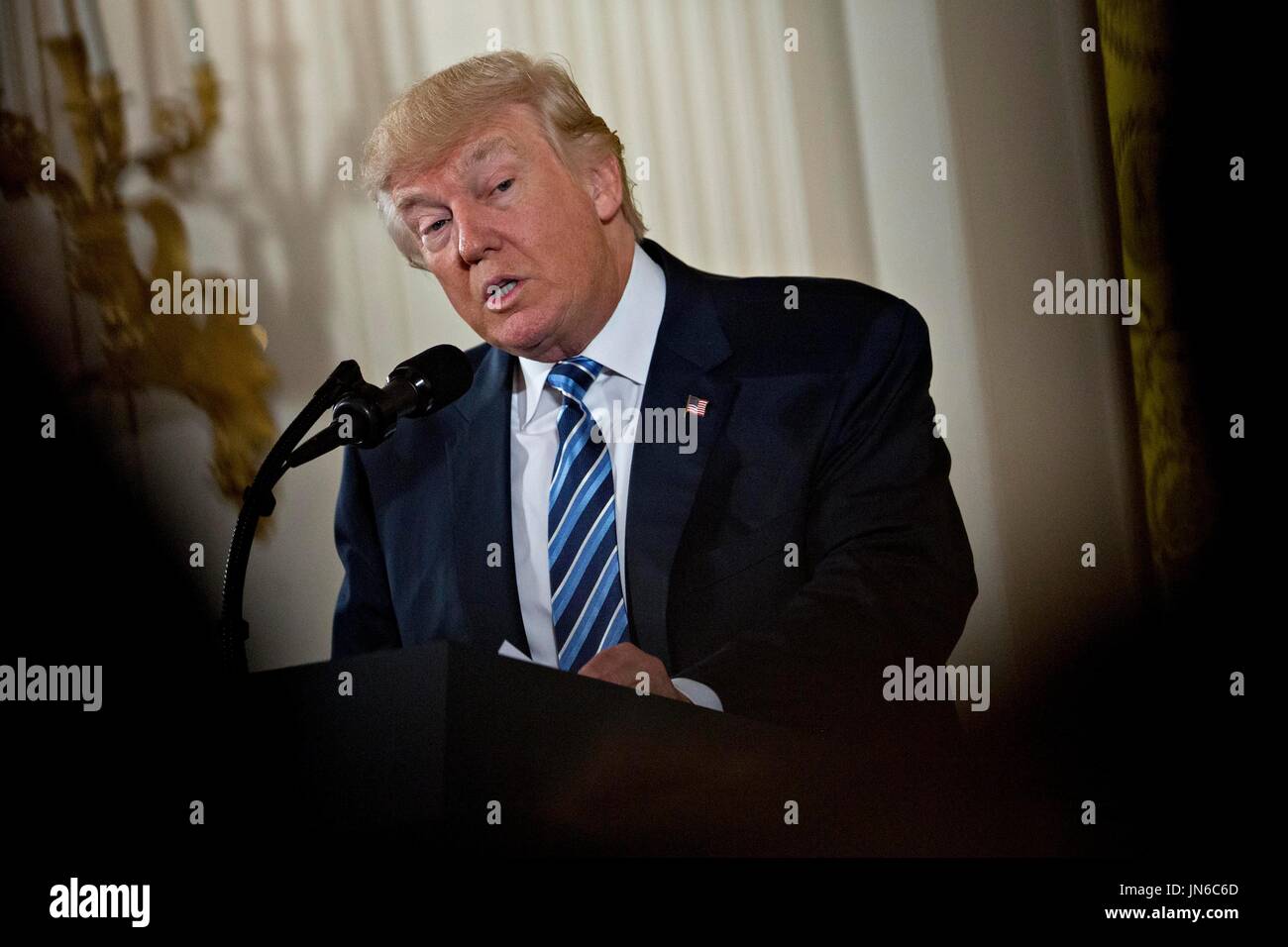 United States President Donald Trump speaks during a swearing in ...