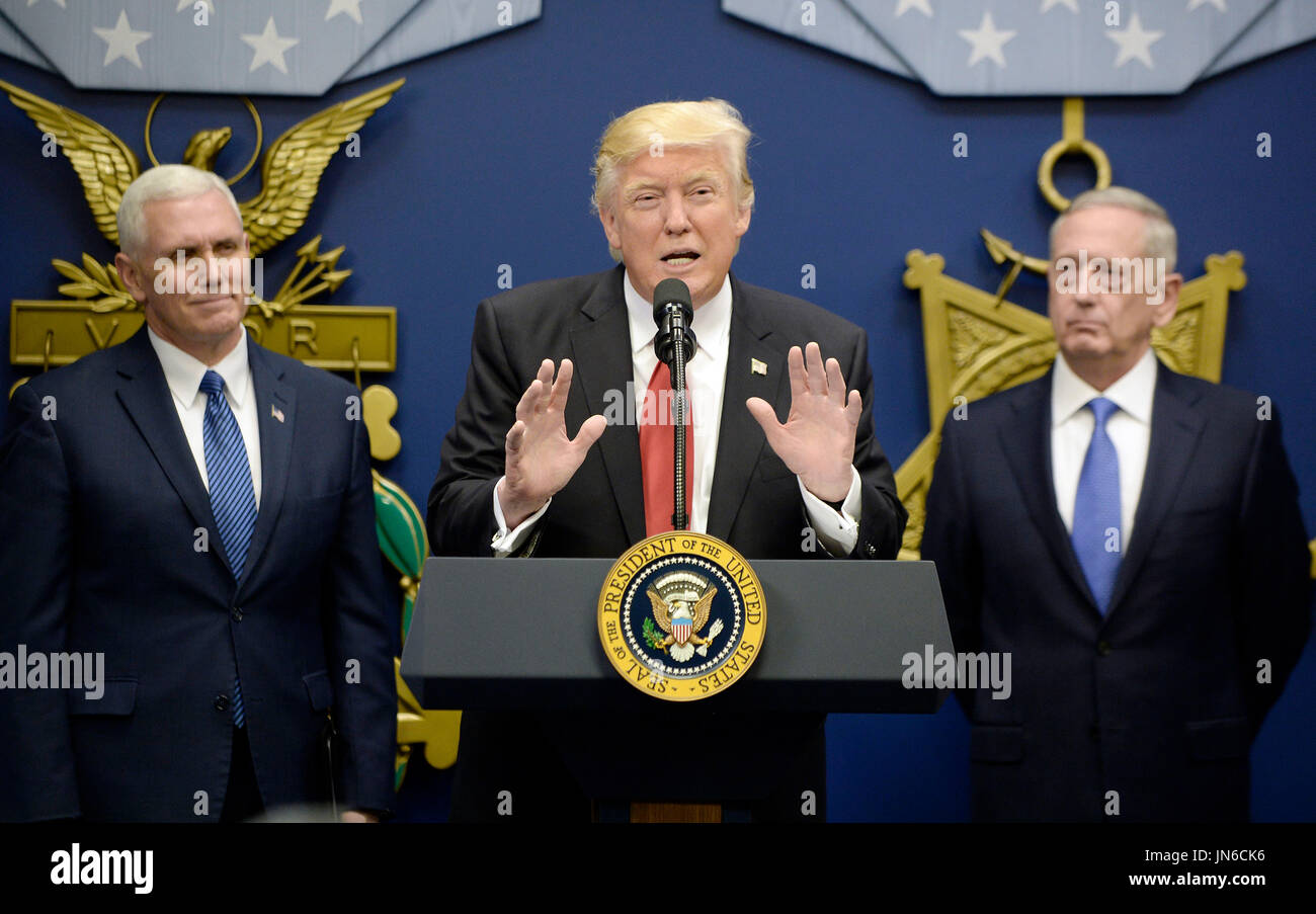 United States President Donald Trump speaks as US Secretary of Defense ...