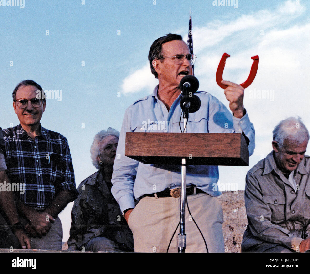 United States President George H.W. Bush speaks to US military ...