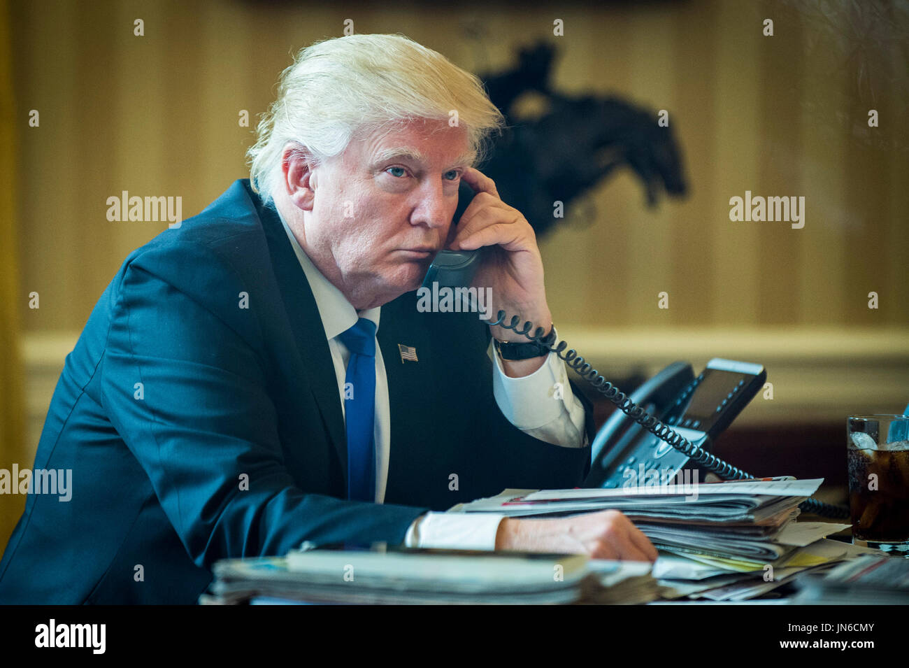 United States President Donald Trump speaks with President of Russia ...