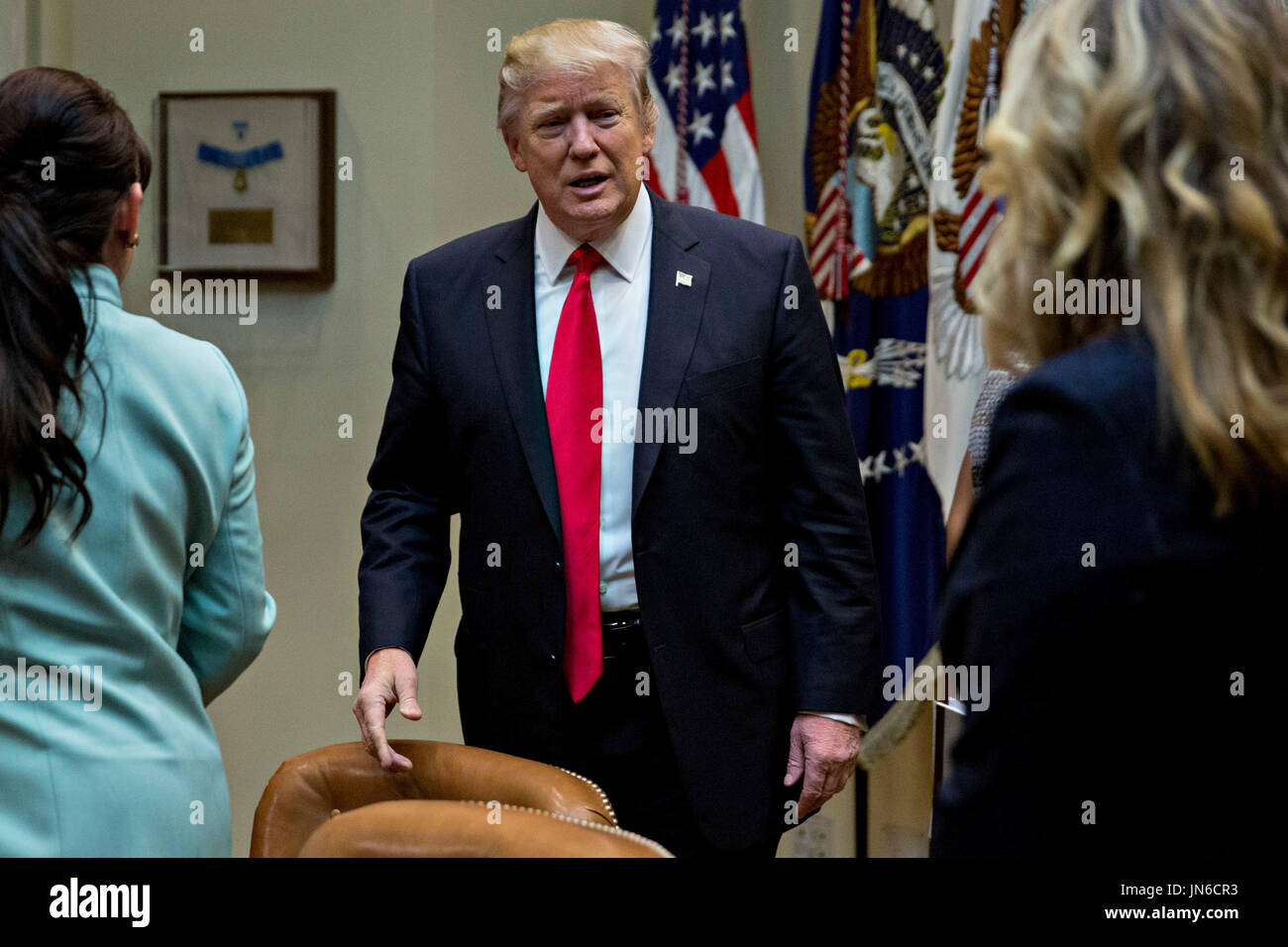 U.S. President Donald Trump arrives to meet with small business leaders ...