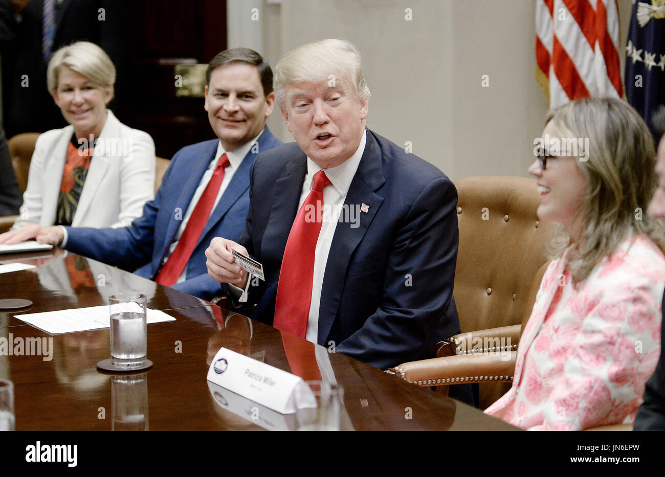 United States President Donald Trump makes an announcement during a ...