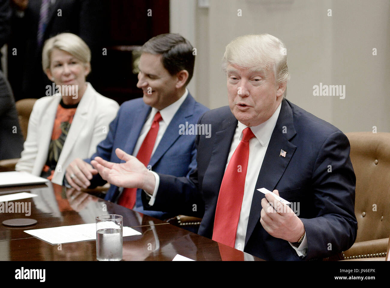 United States President Donald Trump makes an announcement during a ...