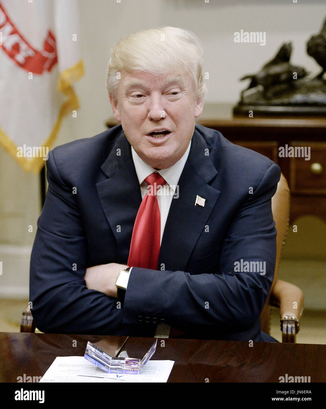United States President Donald Trump makes an announcement during a ...