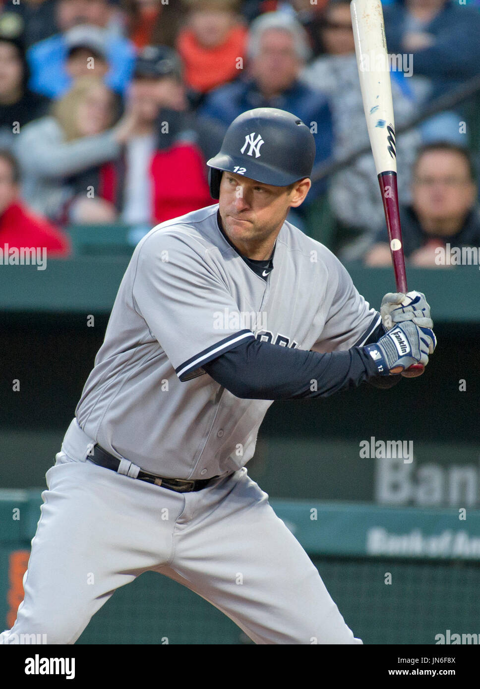 New York Yankees third baseman Chase Headley (12) bats in the eighth ...