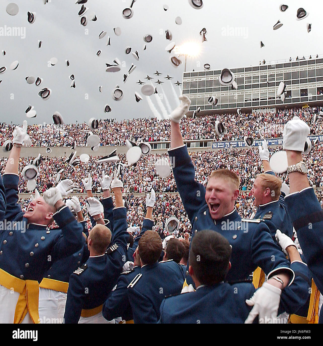 Jubilant cadets toss their hats as the United States Air Force ...