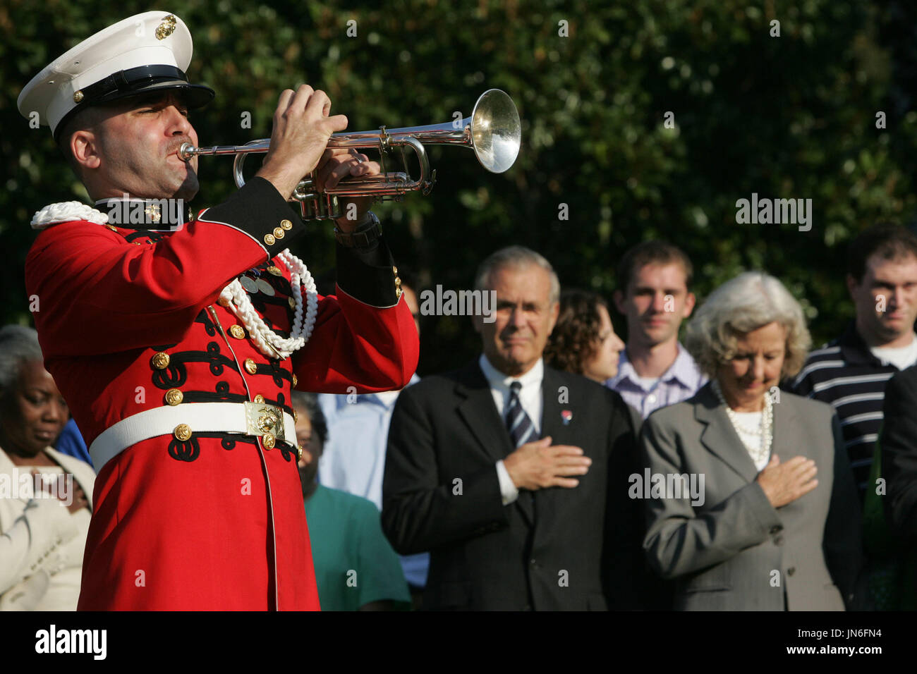 A Marine bugler sounds taps during the salute to the heros of 911 on ...