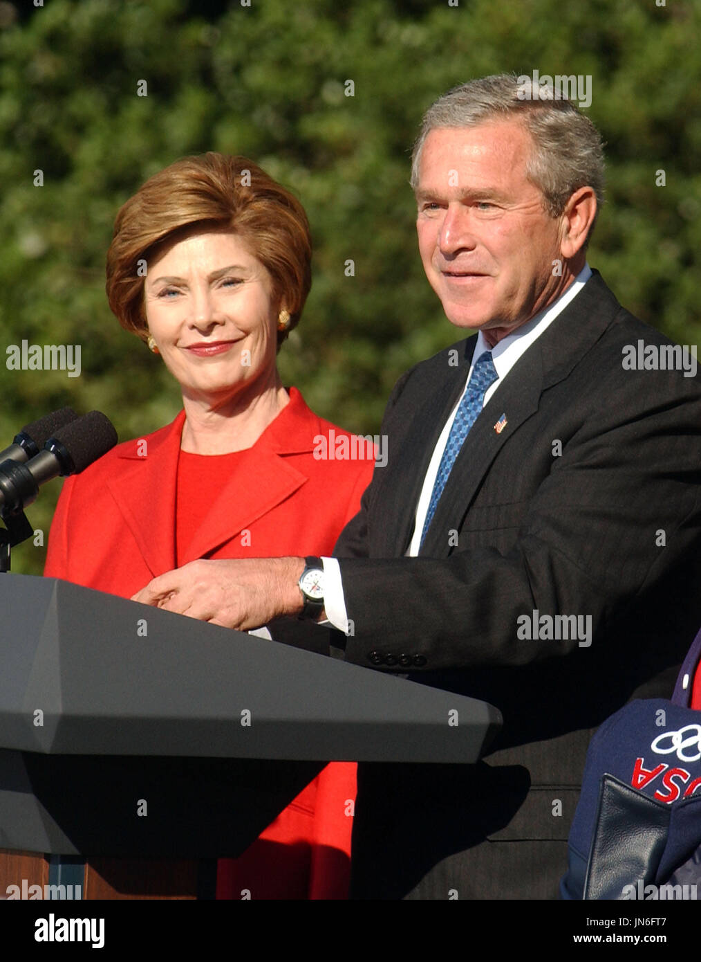 United States President George W. Bush and first lady Laura Bush make ...