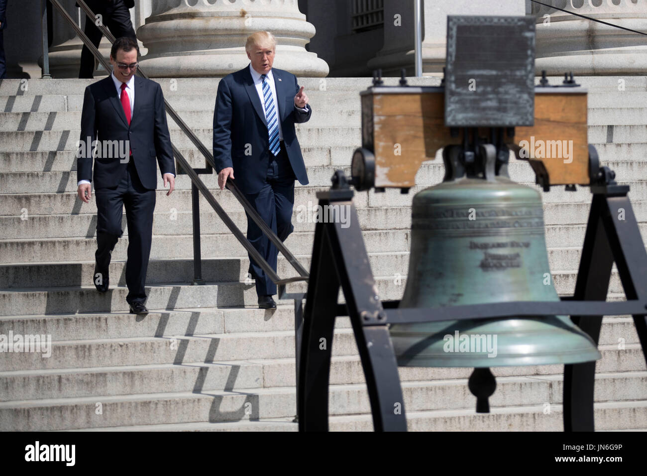 US President Donald J. Trump (R) and Secretary of Treasury Steven ...