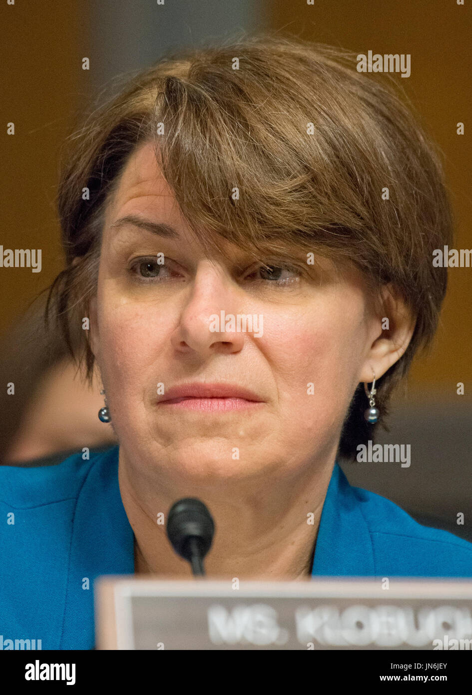 United States Senator Amy Klobuchar (Democrat of Minnesota) listens ...