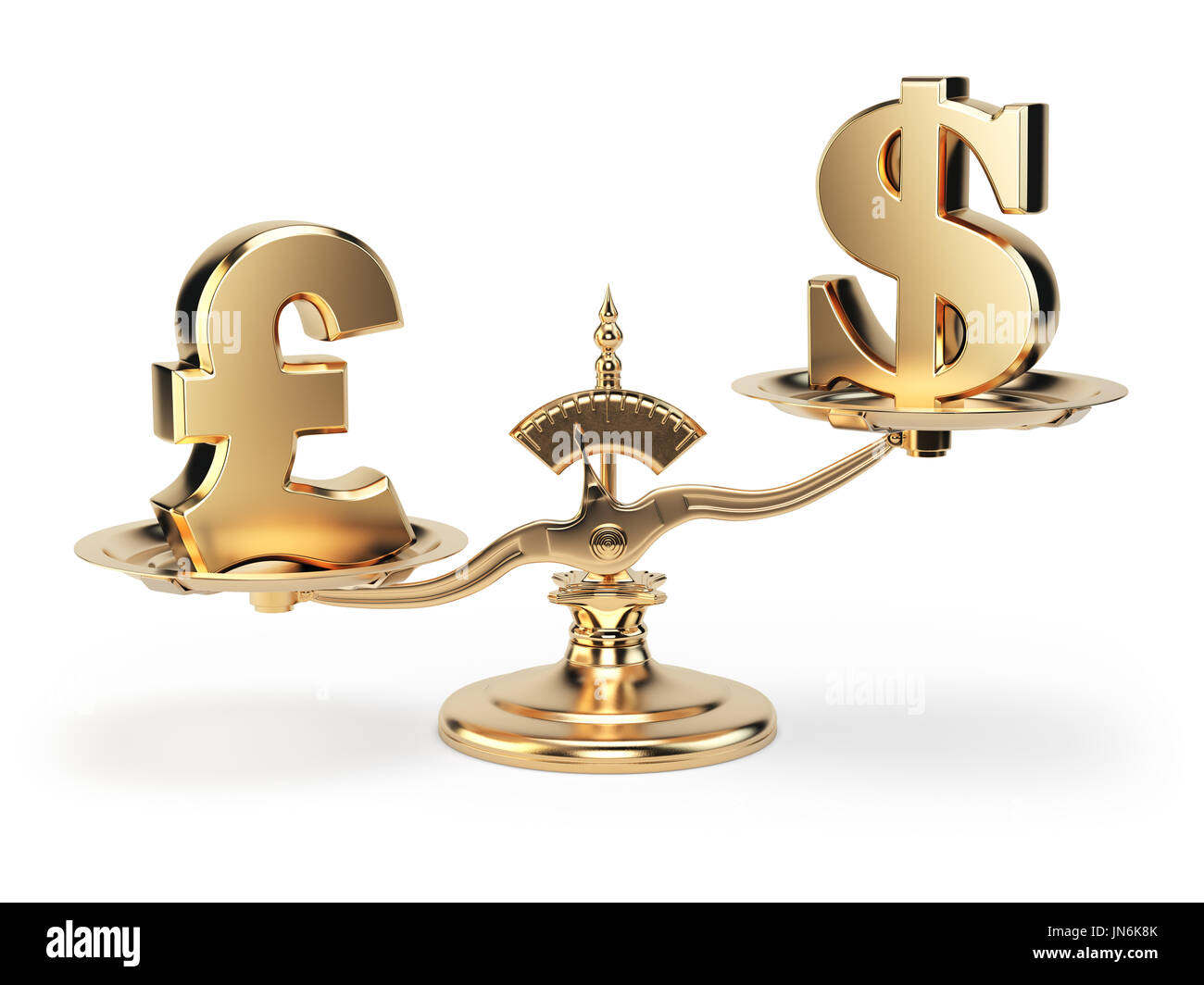 Scale with symbols of currencies UK pound and US dollar isolated on ...