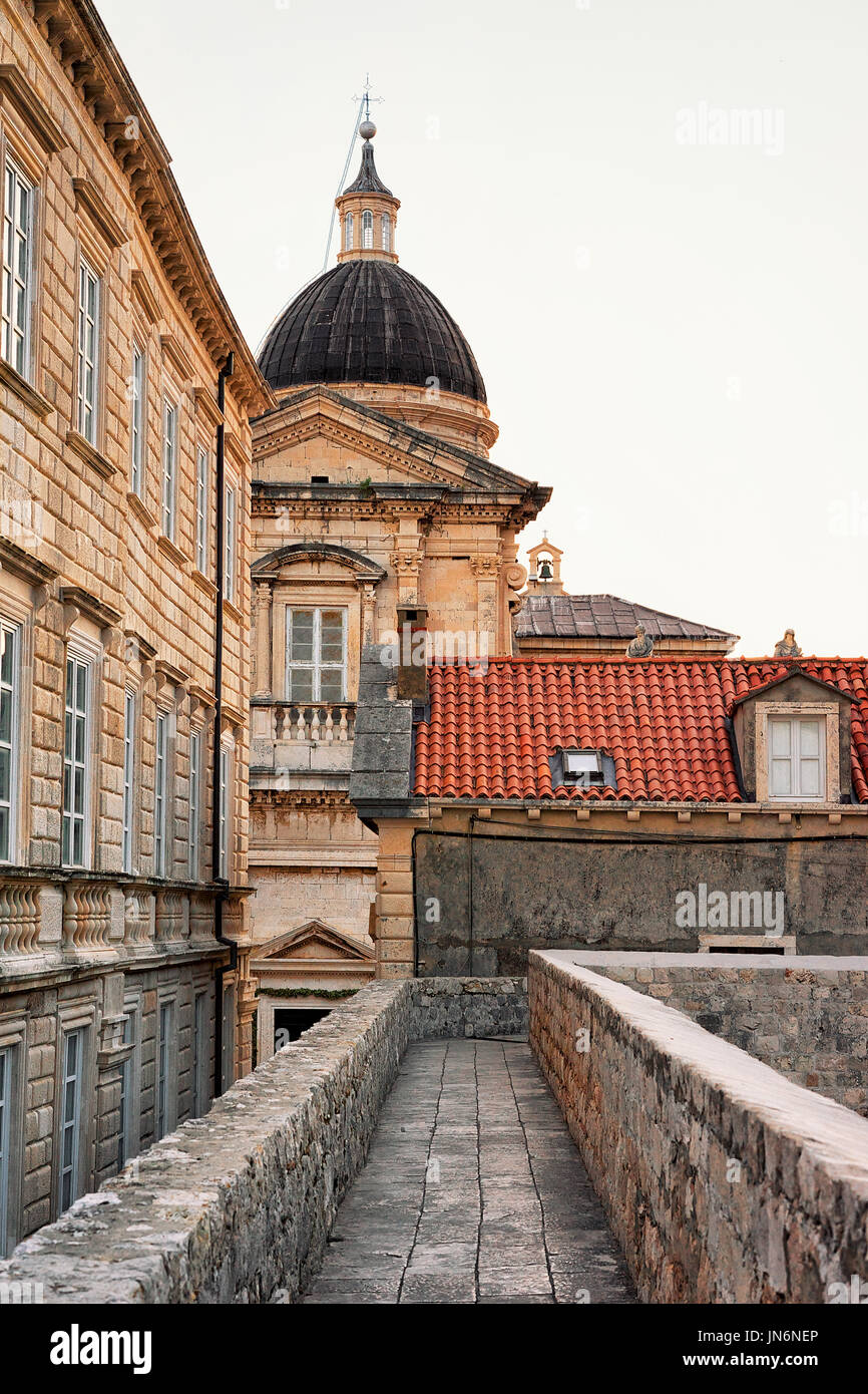 Dubrovnik Cathedral viewed from defensive city walls, in Croatia Stock ...