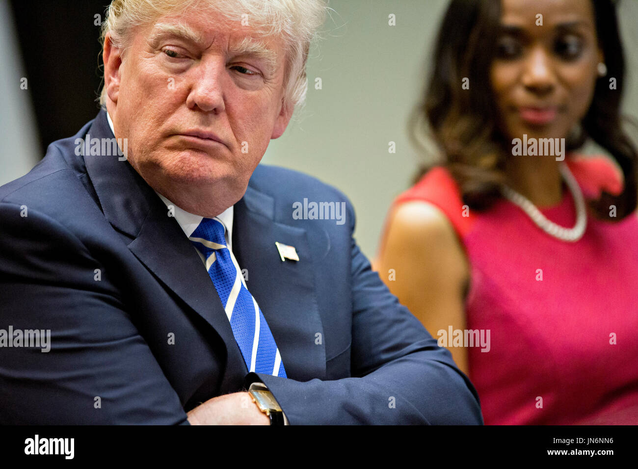 U.S. President Donald Trump and Jessica Johnson, president of Johnson ...