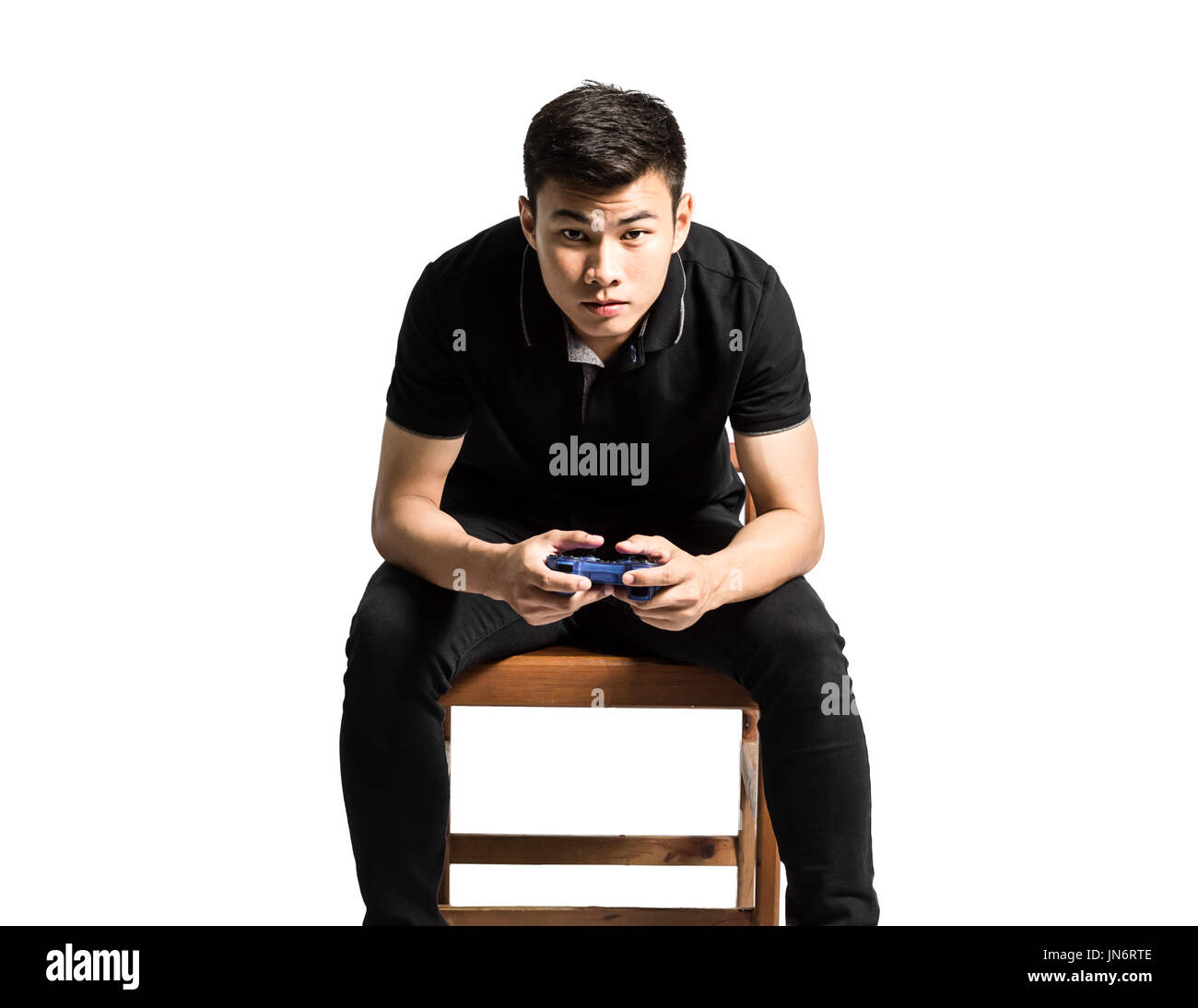 Portrait of an asian man with joystick for play video games. Isolated ...