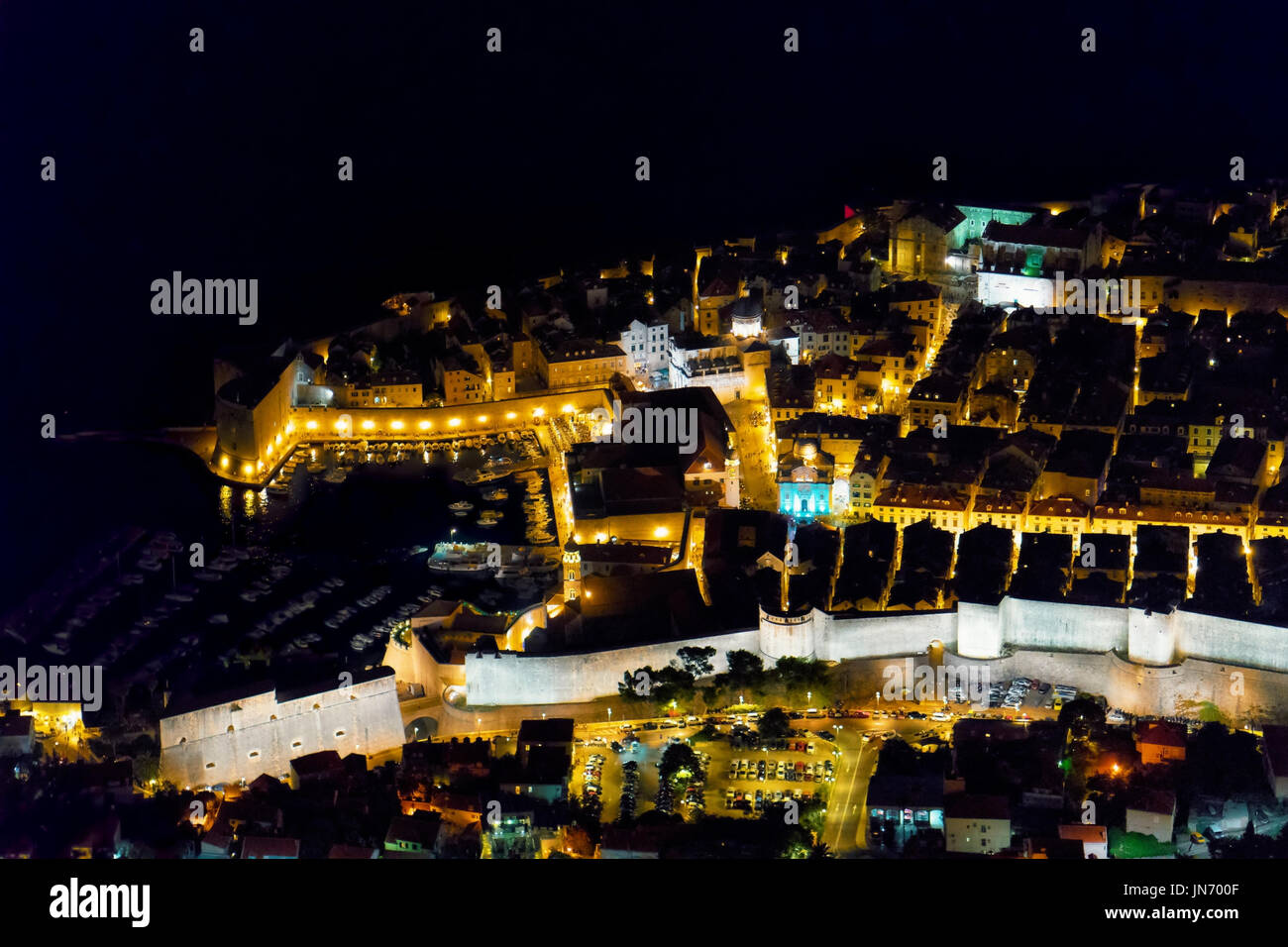 Old city and Adriatic sea in Dubrovnik at night Croatia Stock Photo - Alamy